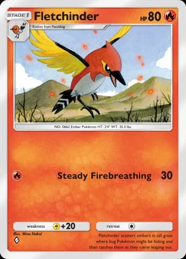 Fletchinder (#28, ♦️, Guardiões Celestiais) • Pokémon TCG Pocket