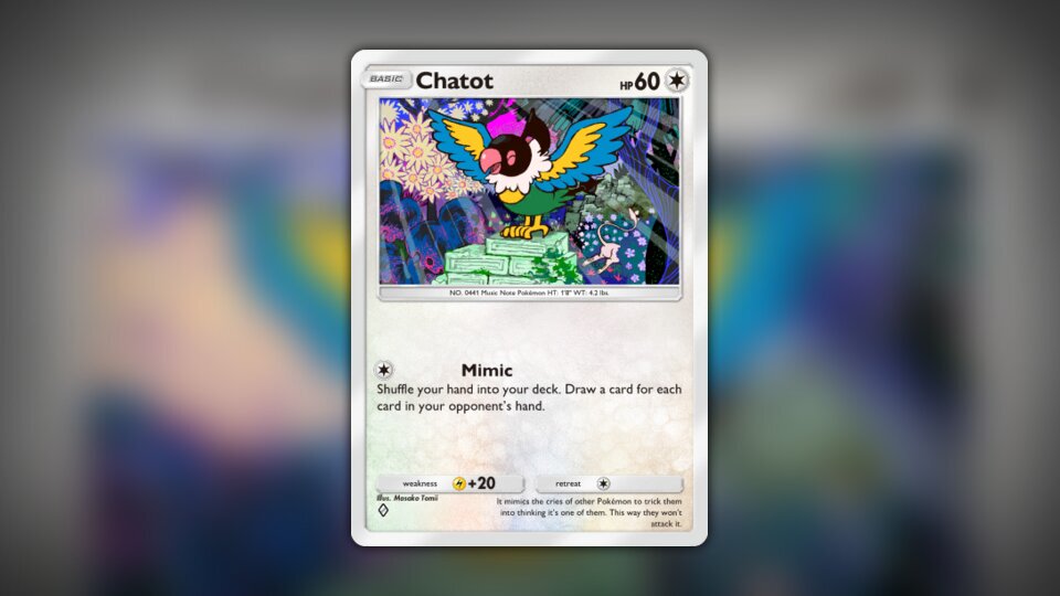 Chatot (#62, ♦️, Mythical Island) • Pokémon TCG Pocket