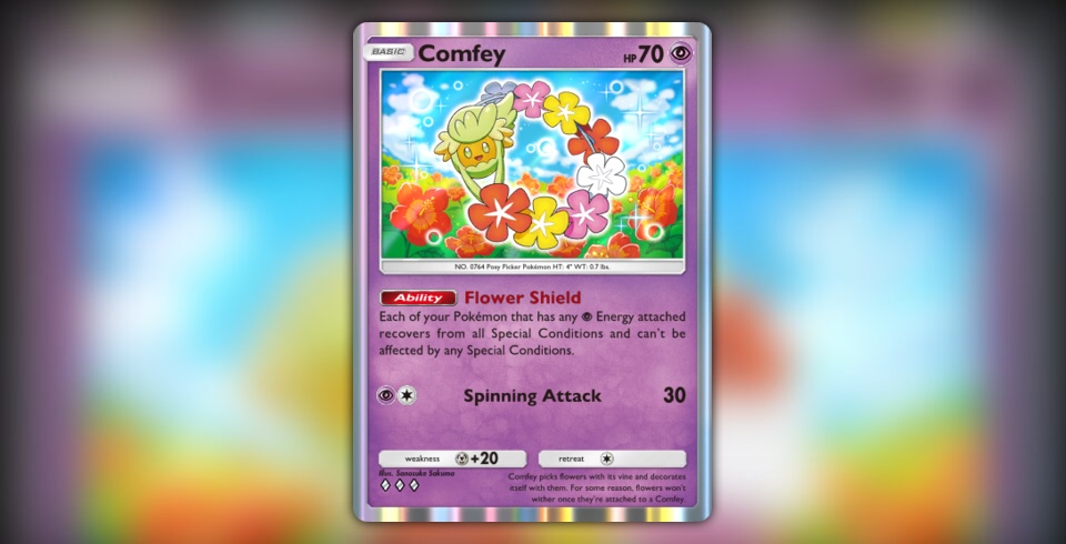 Comfey (#80, ♦️♦️♦️, Guardiões Celestiais) • Pokémon TCG Pocket