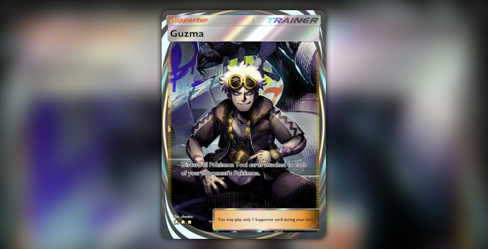 Guzma (#208, ⭐⭐⭐, Celestial Guardians) • Pokémon TCG Pocket