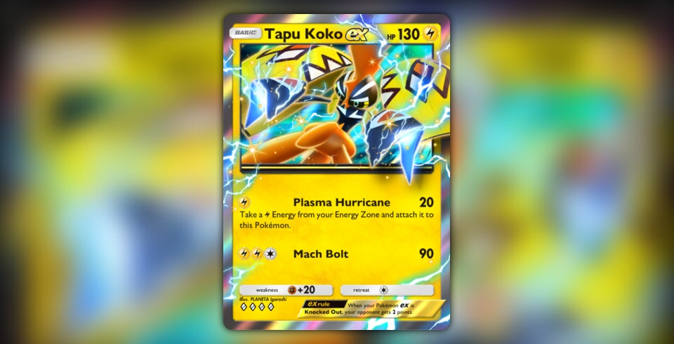 Tapu Koko ex (#19, ♦️♦️♦️♦️, Extradimensional Crisis) • Pokémon TCG Pocket